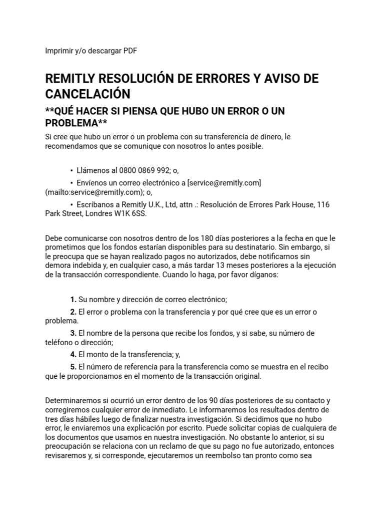Remitly Resolución de Errores Y Aviso de Cancelación: Qué Hacer Si ...