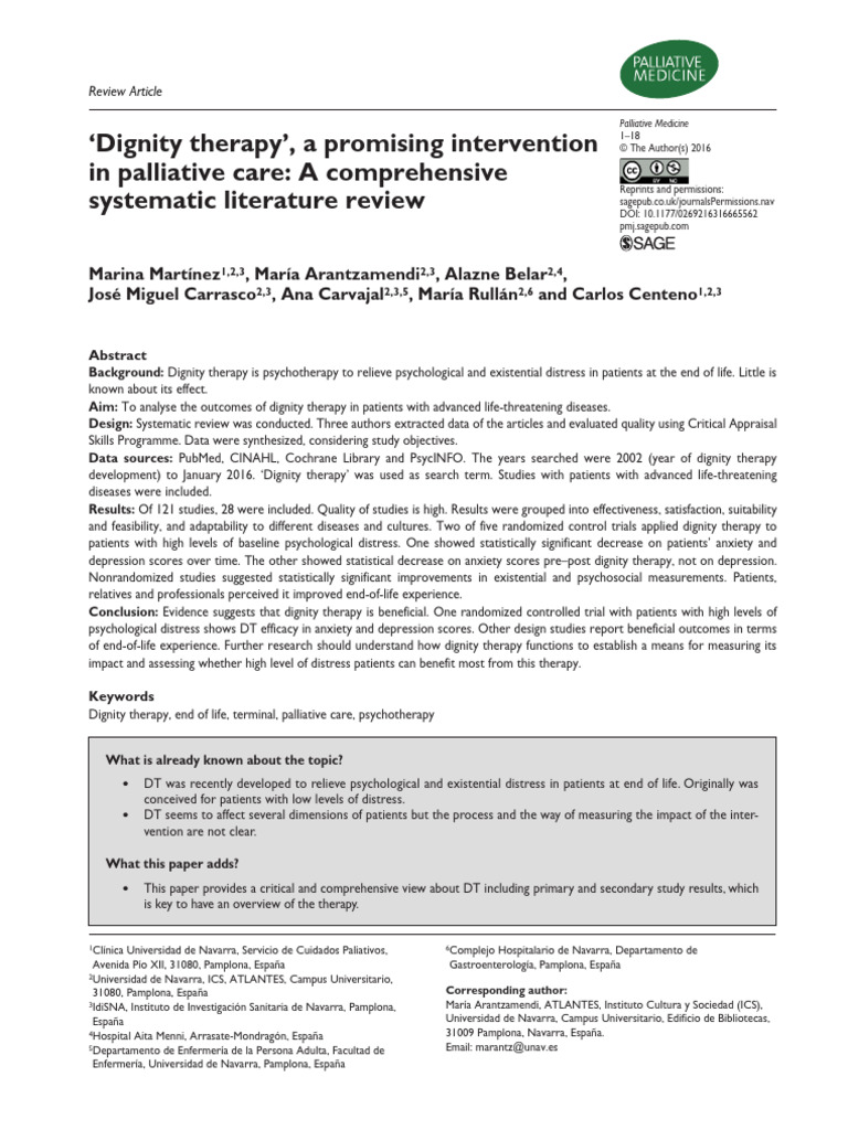 Dignity Therapy in Palliative Care: Systematic Review | PDF ...