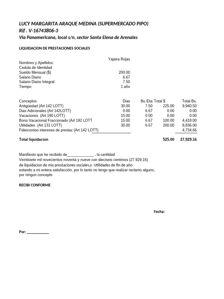 MODELO DE LIQUIDACION | PDF