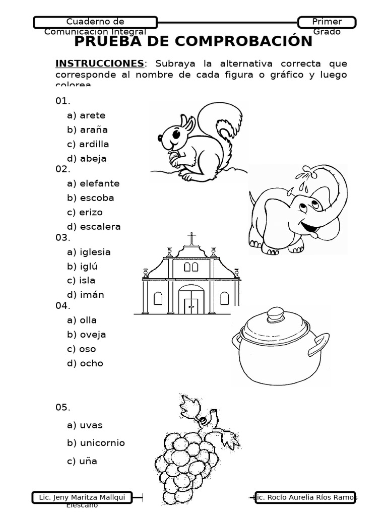 Prueba Comunicación Integral 1° Grado | PDF