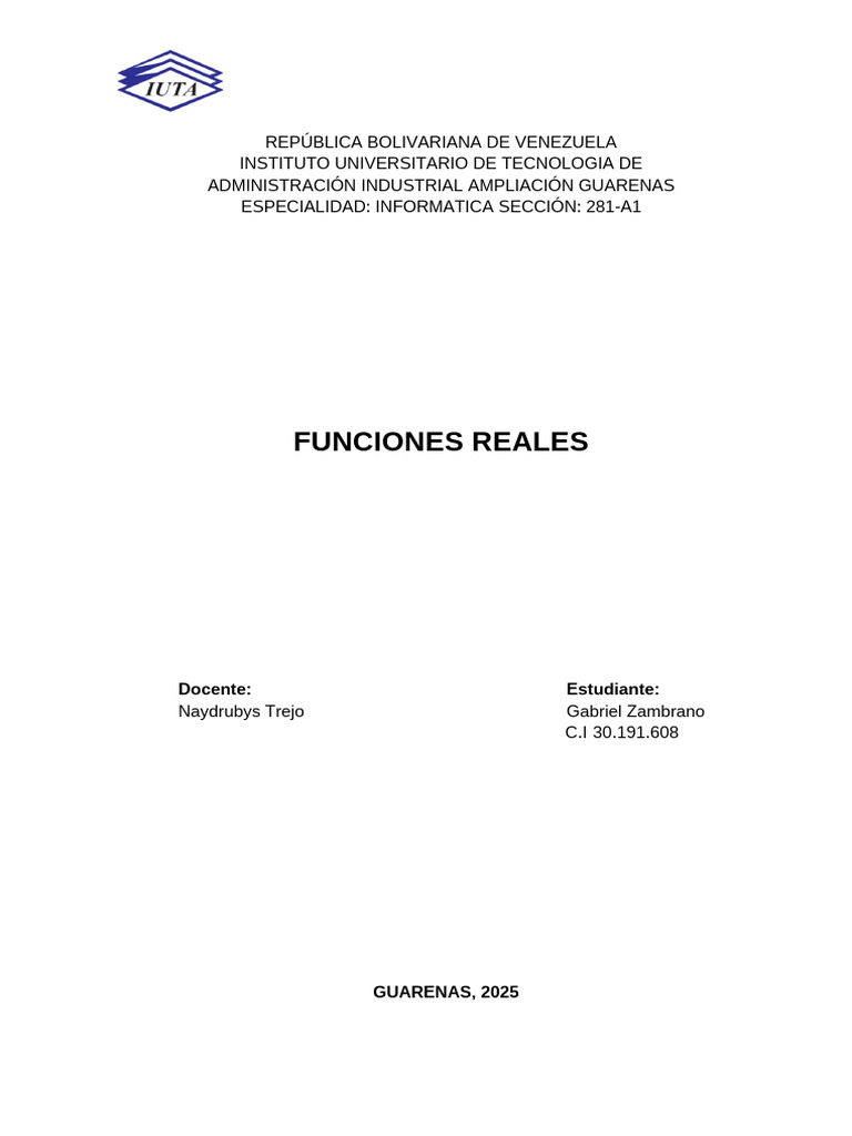 Funciones Reales | PDF | Función (Matemáticas) | Variable (Matemáticas)