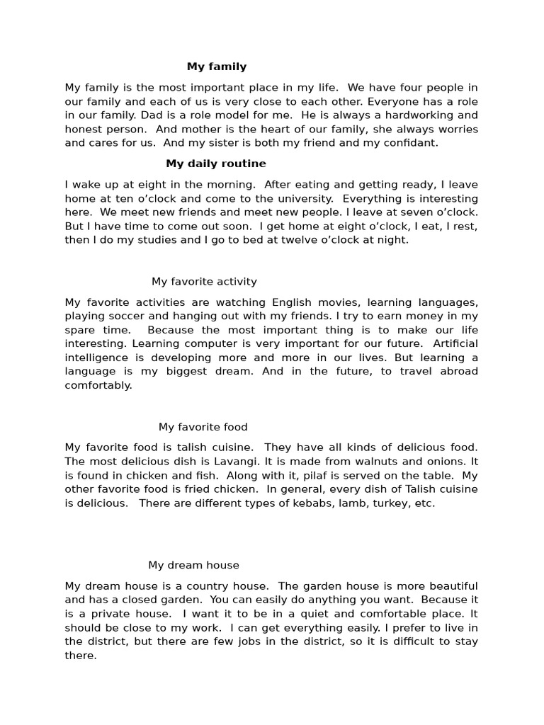 My Family and Daily Life Overview | PDF