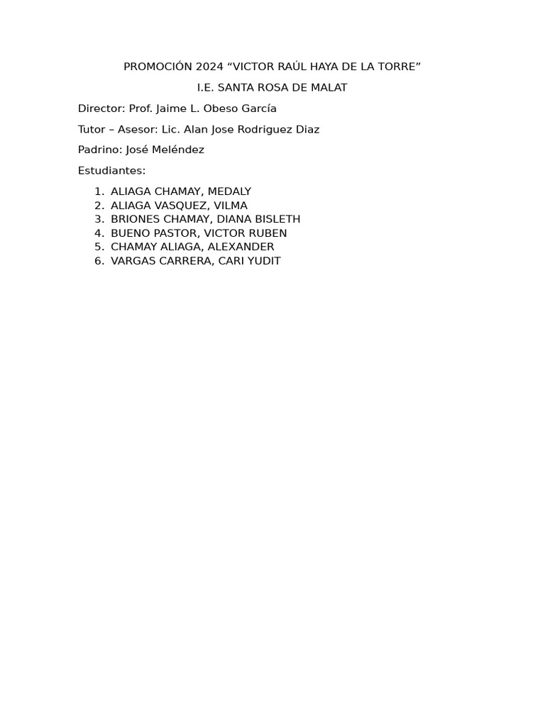 Promoción 2024 Santa Rosa de Malat | PDF