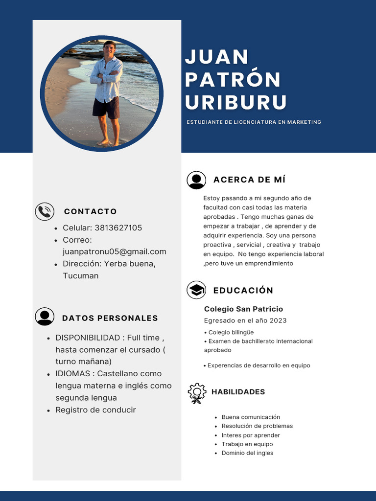 Curriculum Vitae Profesional de Hombre Con Foto Sencillo Azul - 20250205 - 164037 - 0000 | PDF