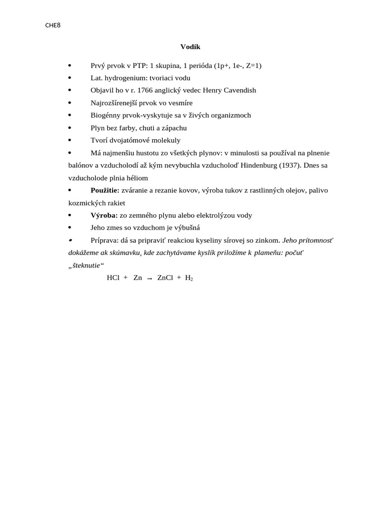 Vodík poznámky | PDF