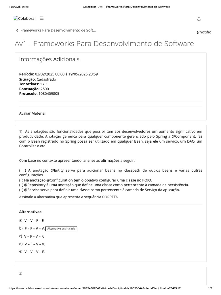 Av1 - Frameworks para Desenvolvimento de Software | PDF | Framework de software | Classe ...