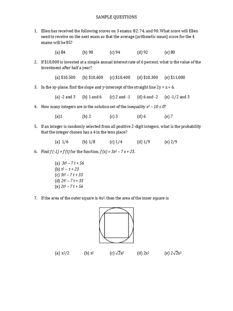 Sample Quantitative Reasoning Questions | PDF | Length | Mean