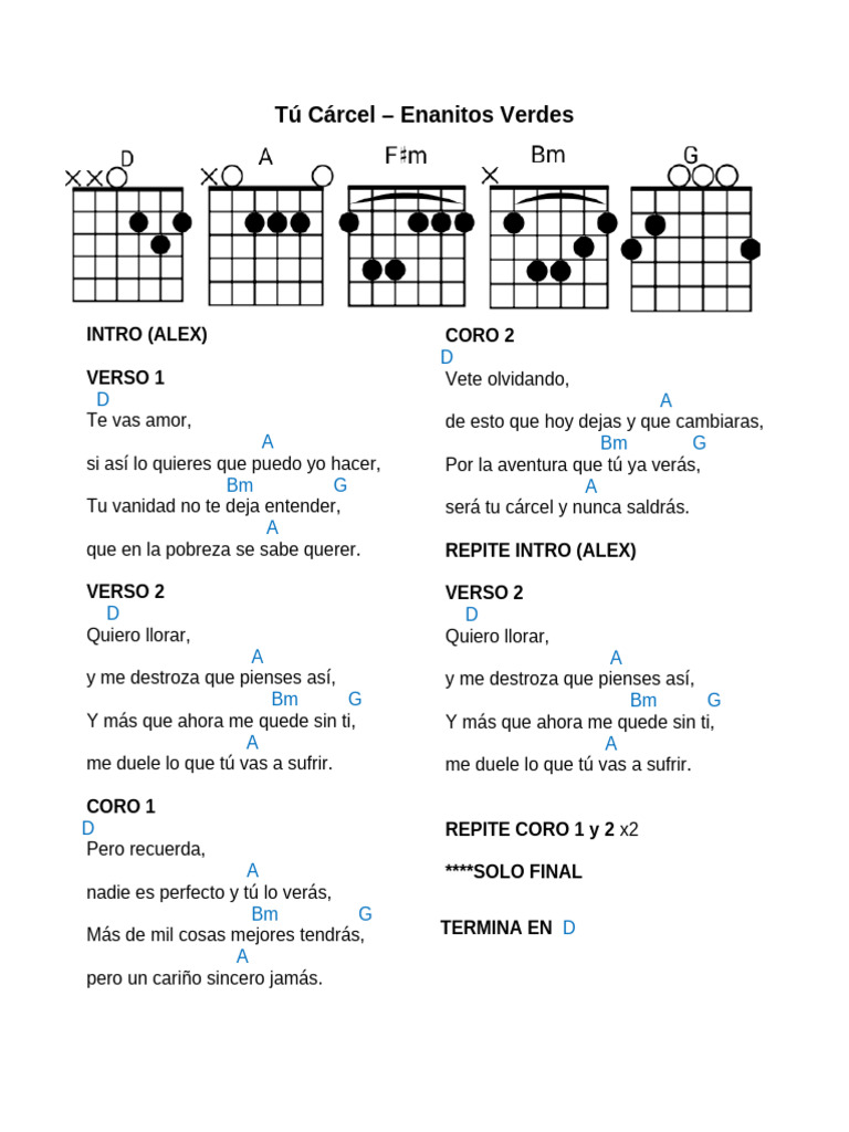 Letra de "Tú Cárcel" - Enanitos Verdes | PDF
