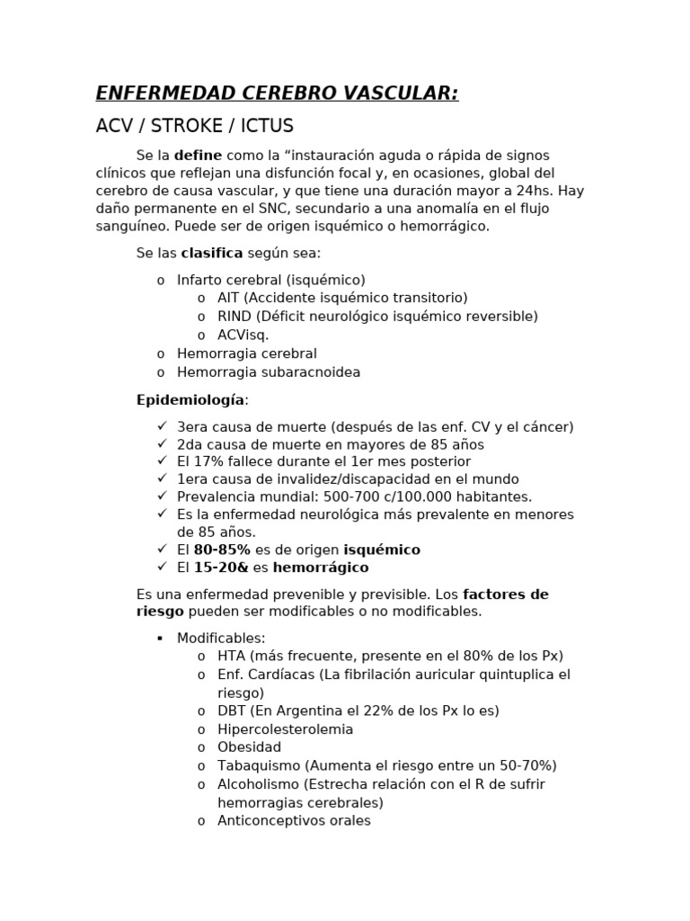 Enfermedad Cerebro Vascular | PDF | Carrera | Isquemia