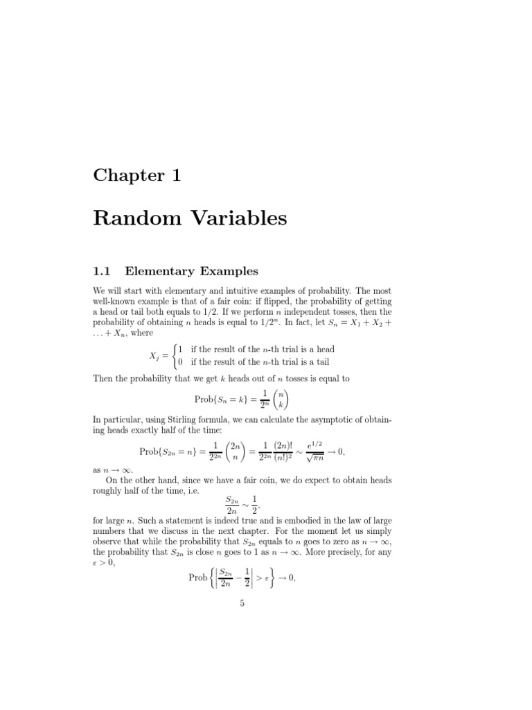 Random Variables: 1.1 Elementary Examples | PDF | Variance ...