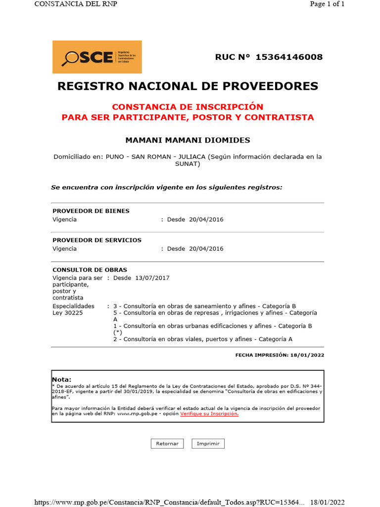 Constancia RNP 2022 Diomides | PDF