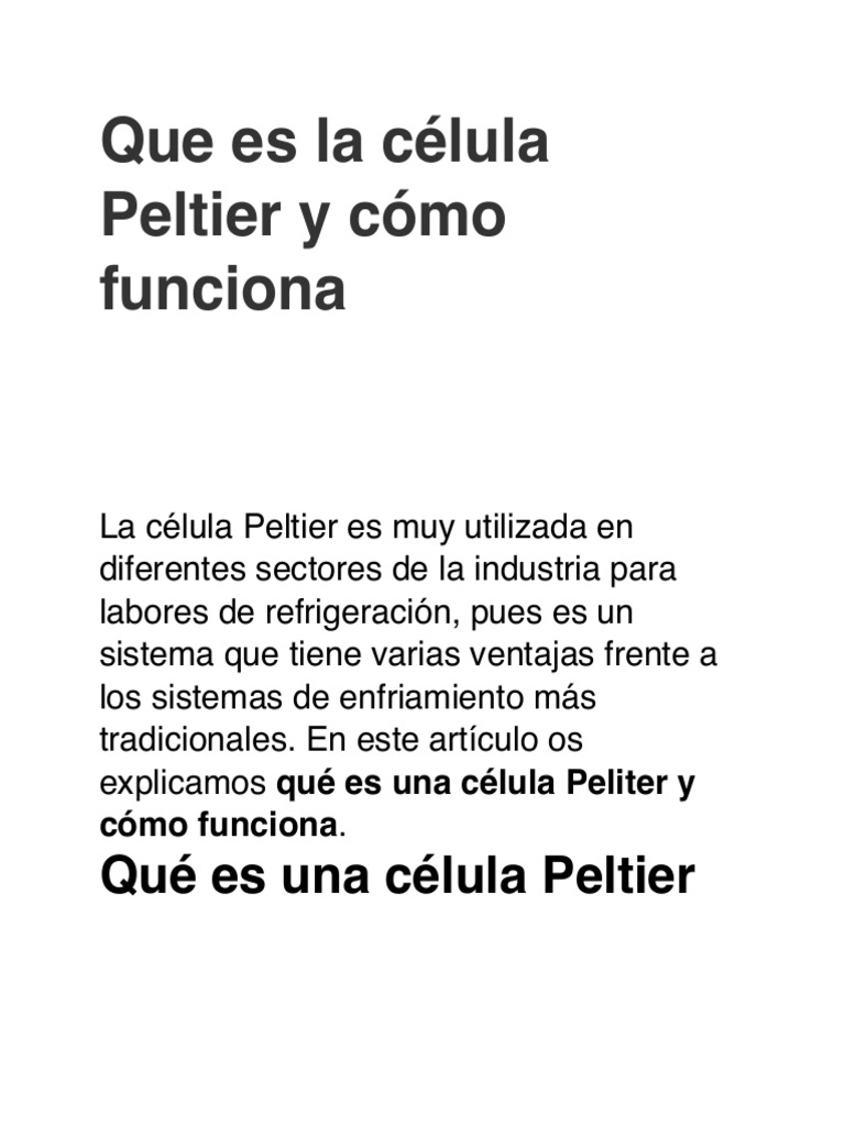 Que Es y Cómo Funciona La Celda Peltier - 1 | PDF | Termodinámica | Electricidad