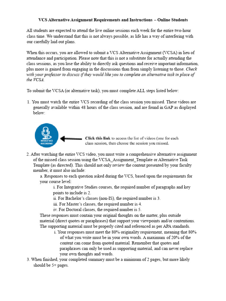 VCS Alternative Assignment Guidelines | PDF