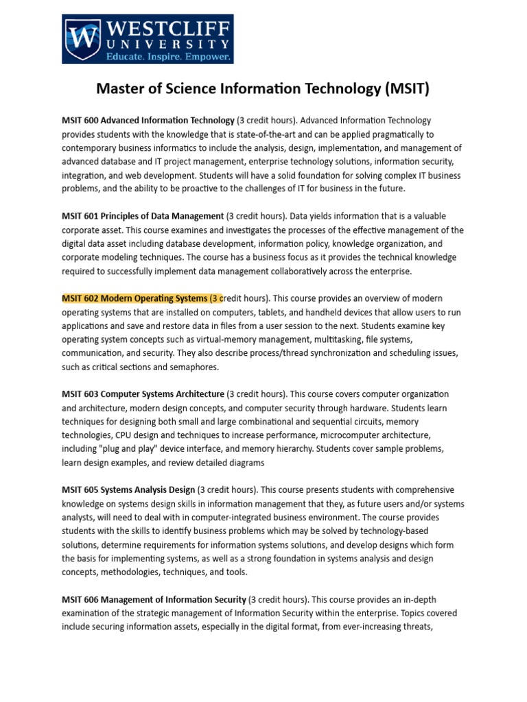 MSIT Course Overview and Details | PDF | Computer Network | Databases