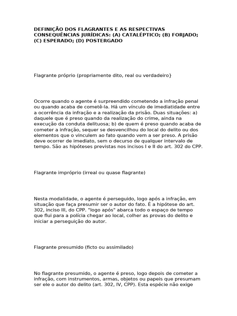 Tipos de Flagrantes e Consequências Jurídicas | PDF | Crimes | Crime e ...