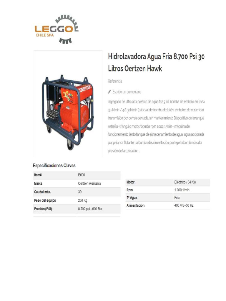 Catalogo Hidrolavadora OERTZEN HAWK 8.700 PSI 30 LTM | PDF