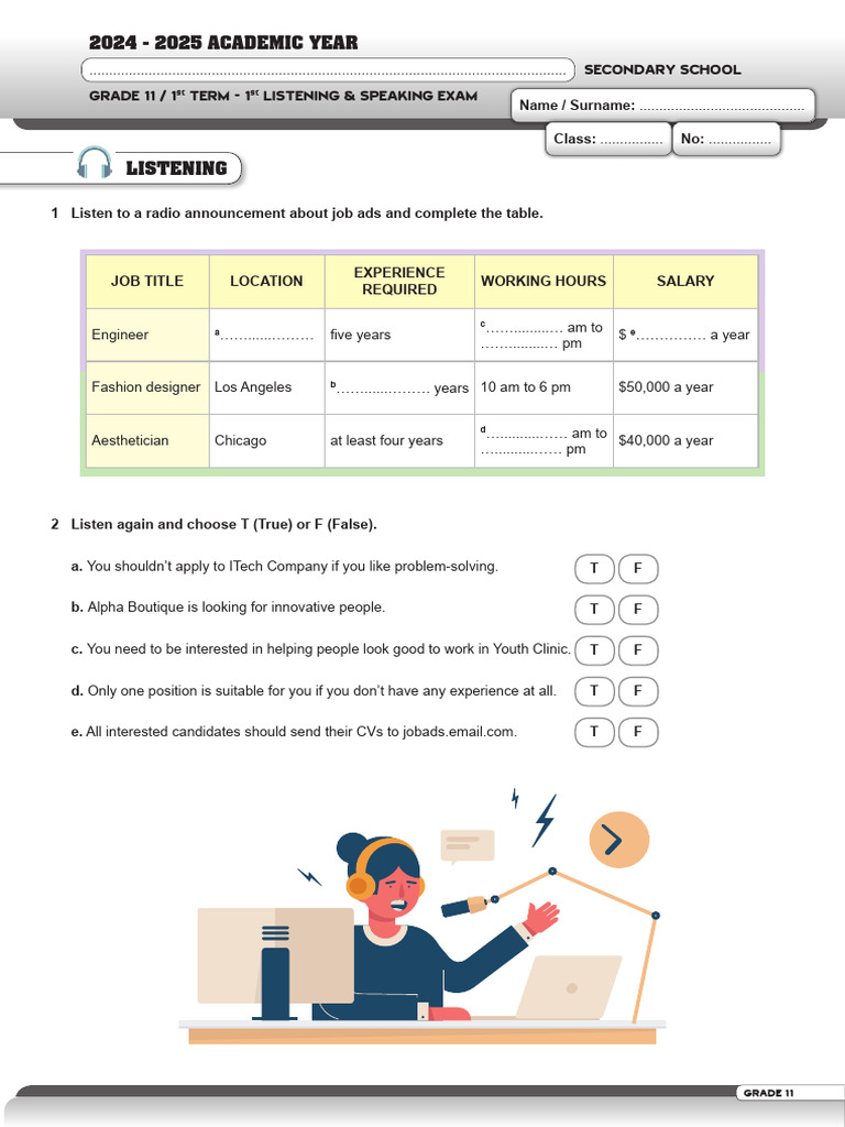 Grade 11 Listening Speaking Exam 1 | PDF | Hobbies