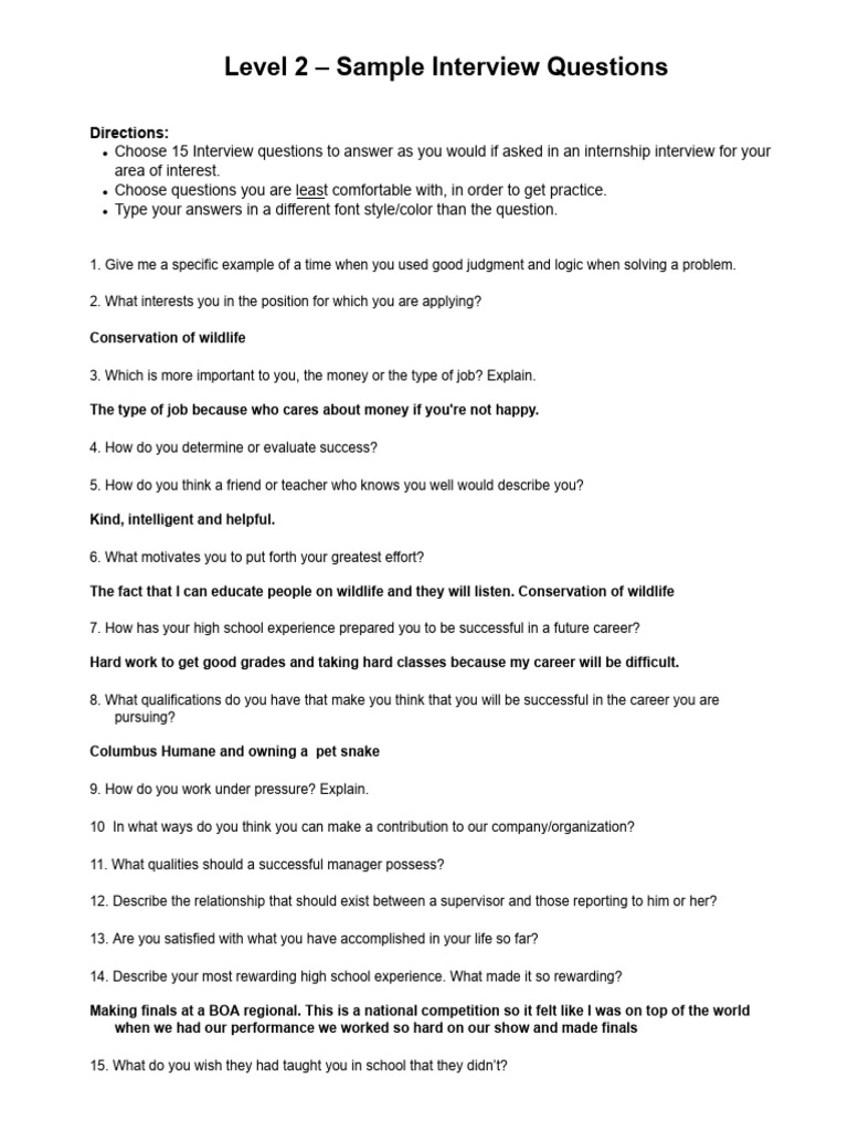 Level 2 Interview Questions | PDF | Psychology | Cognition