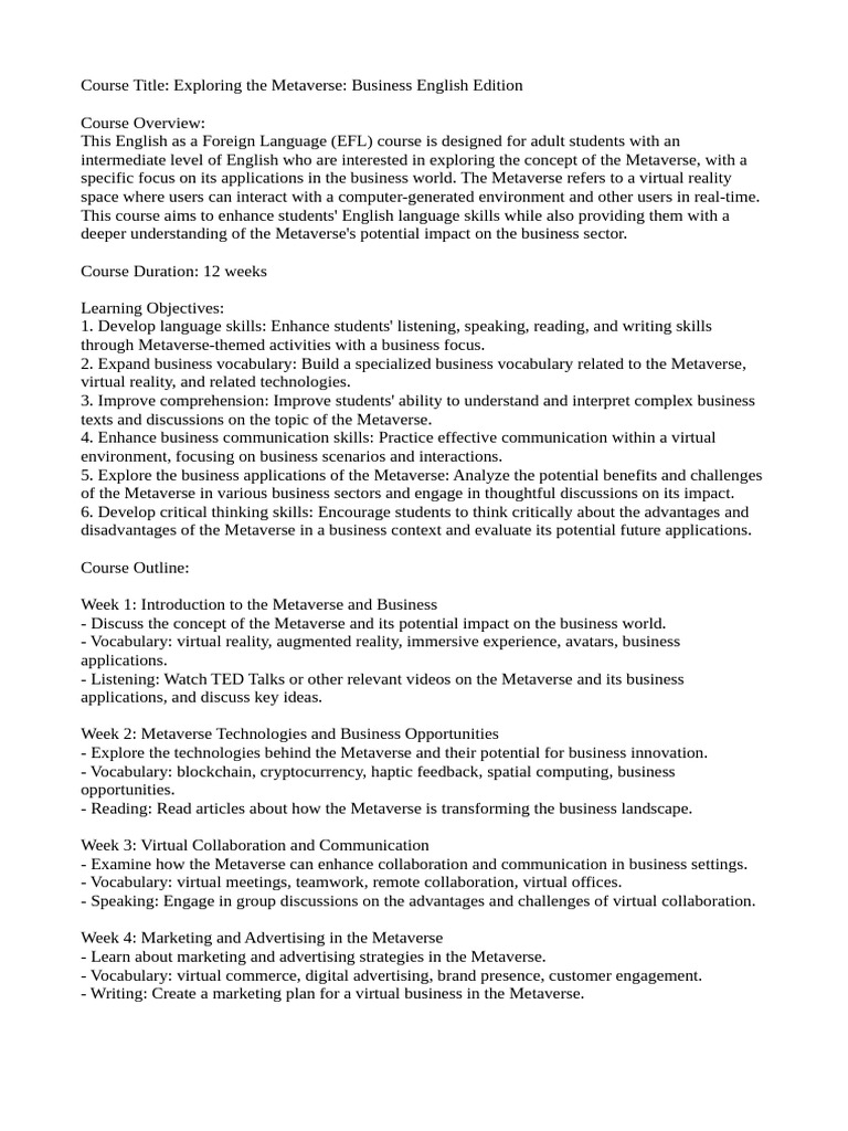 Exploring The Metaverse - Business English Edition | PDF | English As A ...