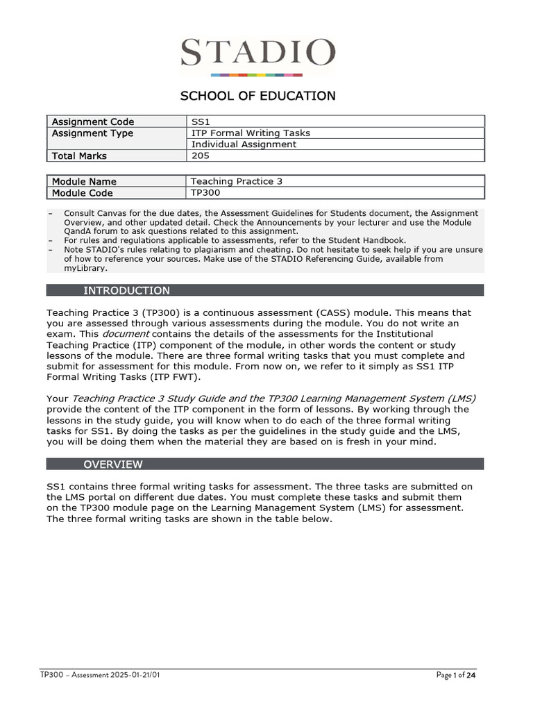 STADIO Assignment Template - TP300 - SS1 2025-4 | PDF | Lesson Plan ...
