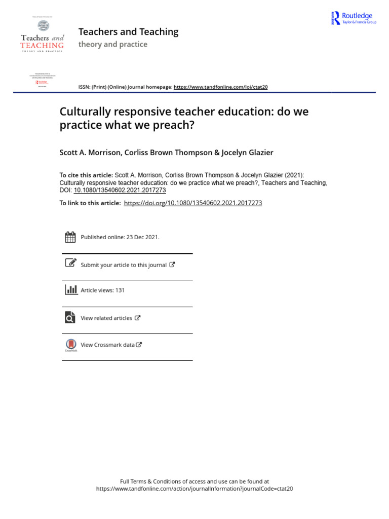 Culturally Responsive Teacher Education Do We Practice What We Preach ...