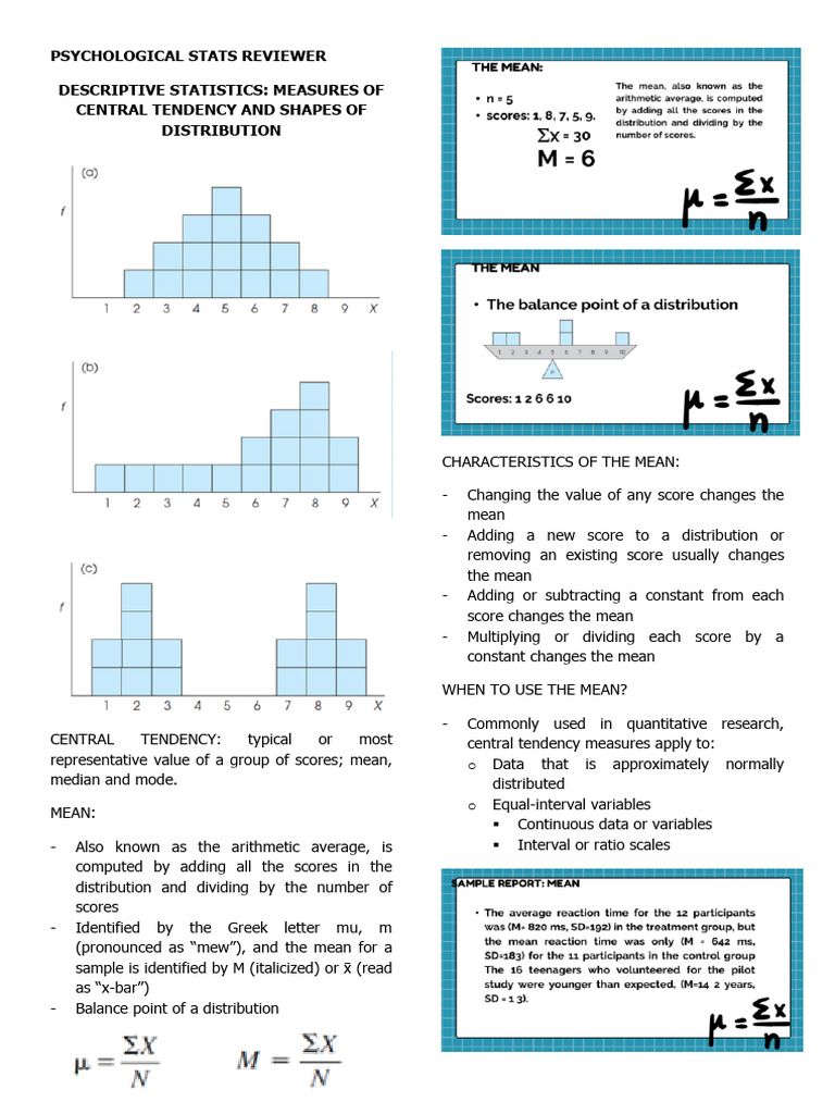 Psychological Stats Reviewer | PDF | Type I And Type Ii Errors | Variance