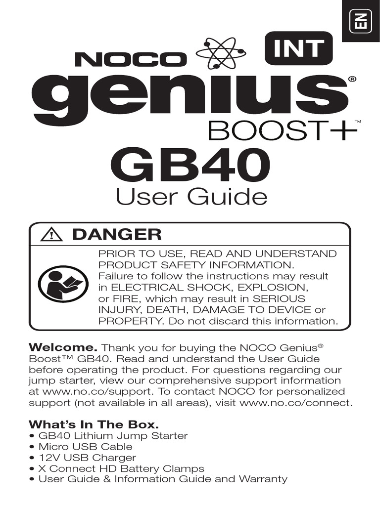 NOCO Genius Boost GB40 User Guide | PDF | Battery Charger ...