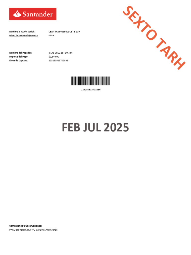 Pago Escolar CBTIS 137 2025 | PDF