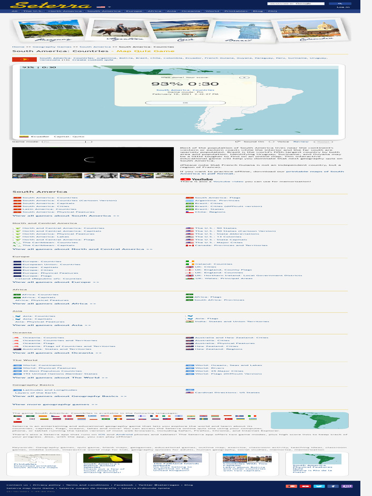 South America Countries - Map Quiz Game | PDF | South America | Oceania