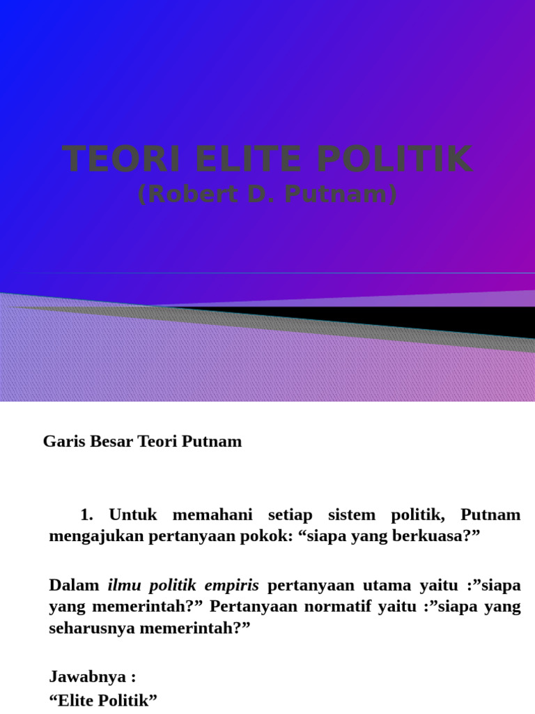 Teori Elite Politik Robert D. Putnam | PDF