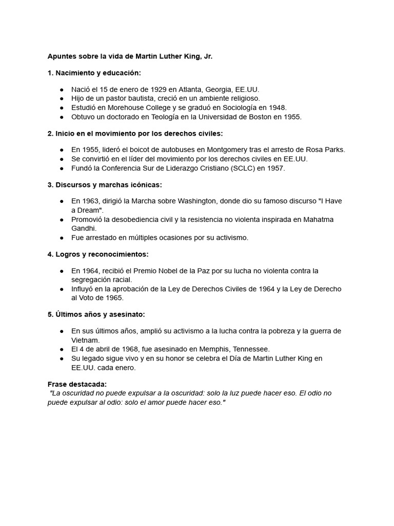 Vida y legado de Martin Luther King Jr. | PDF