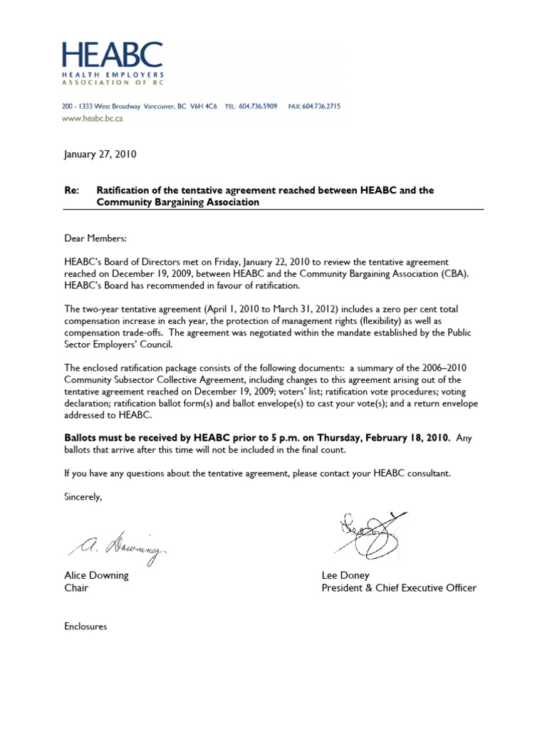 HEABC Community Agreement Ratification Notice | PDF
