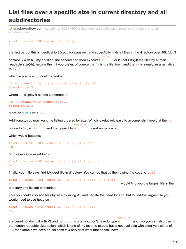 List Files Over A Specific Size in Current Directory and All Subdirectories | PDF