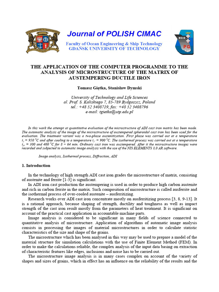 The Application of The Computer Programme To The Analysis of Microstruture of The Matrix of ...