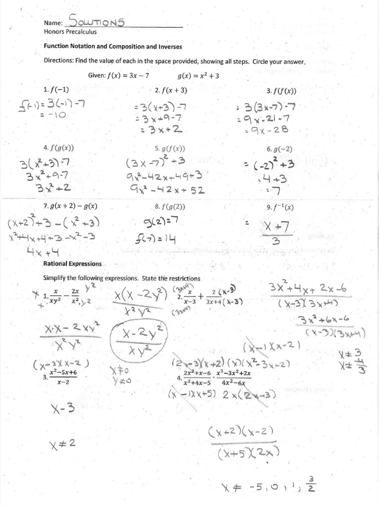 Precalc Honors Prereq. Skills Solutions | PDF