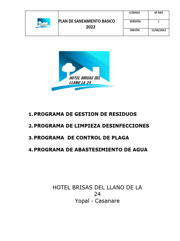 Portada Plan de Saneamiento Basico | PDF