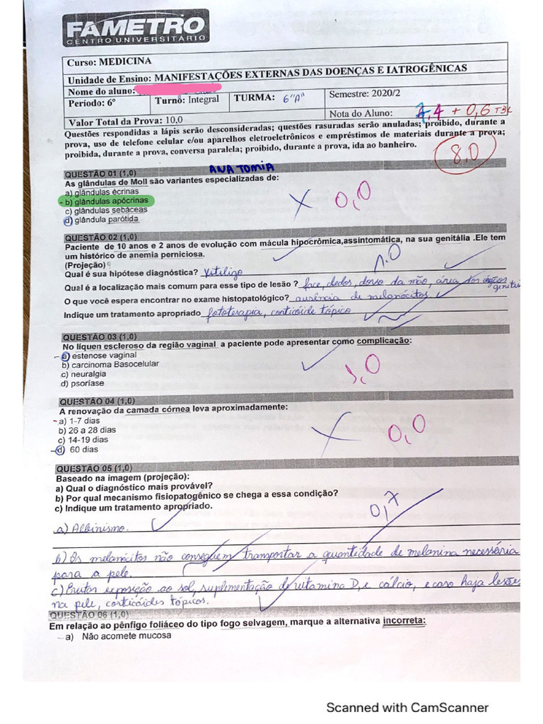 Provas Dermato 6P | PDF