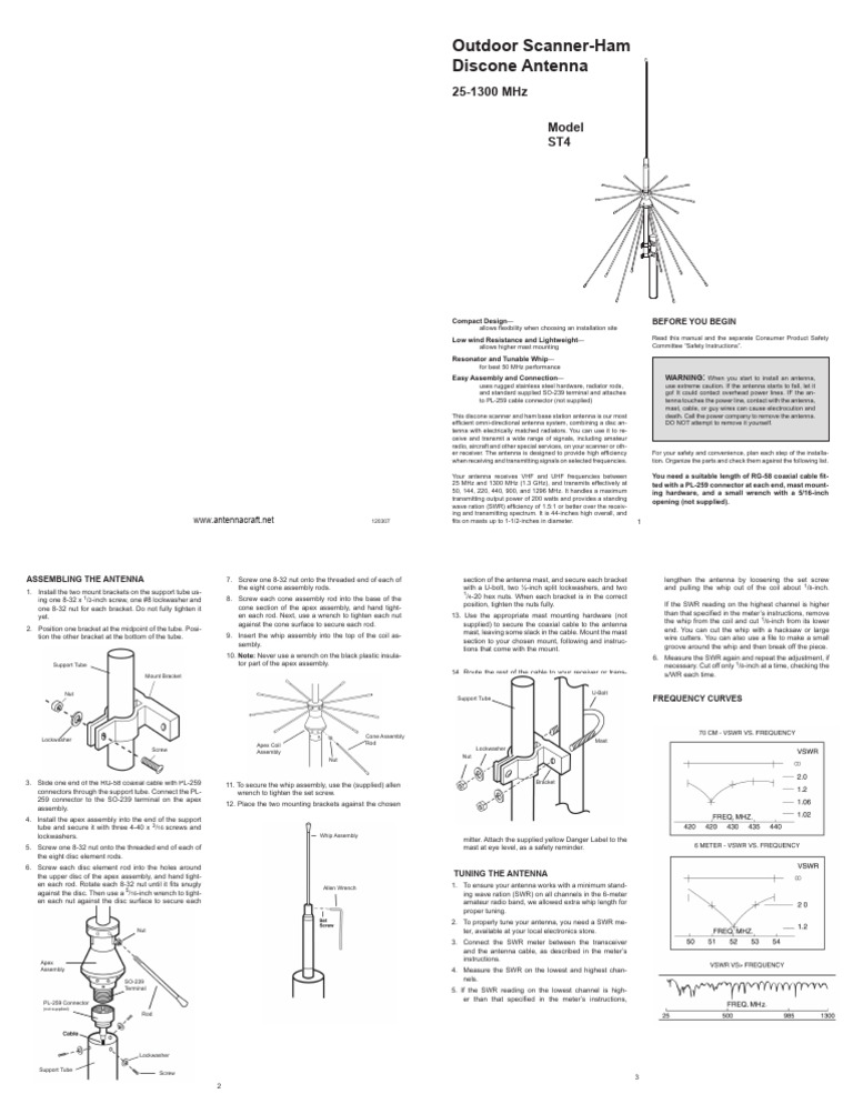 Discone Antenna Installation Guide | PDF | Antenna (Radio) | Screw