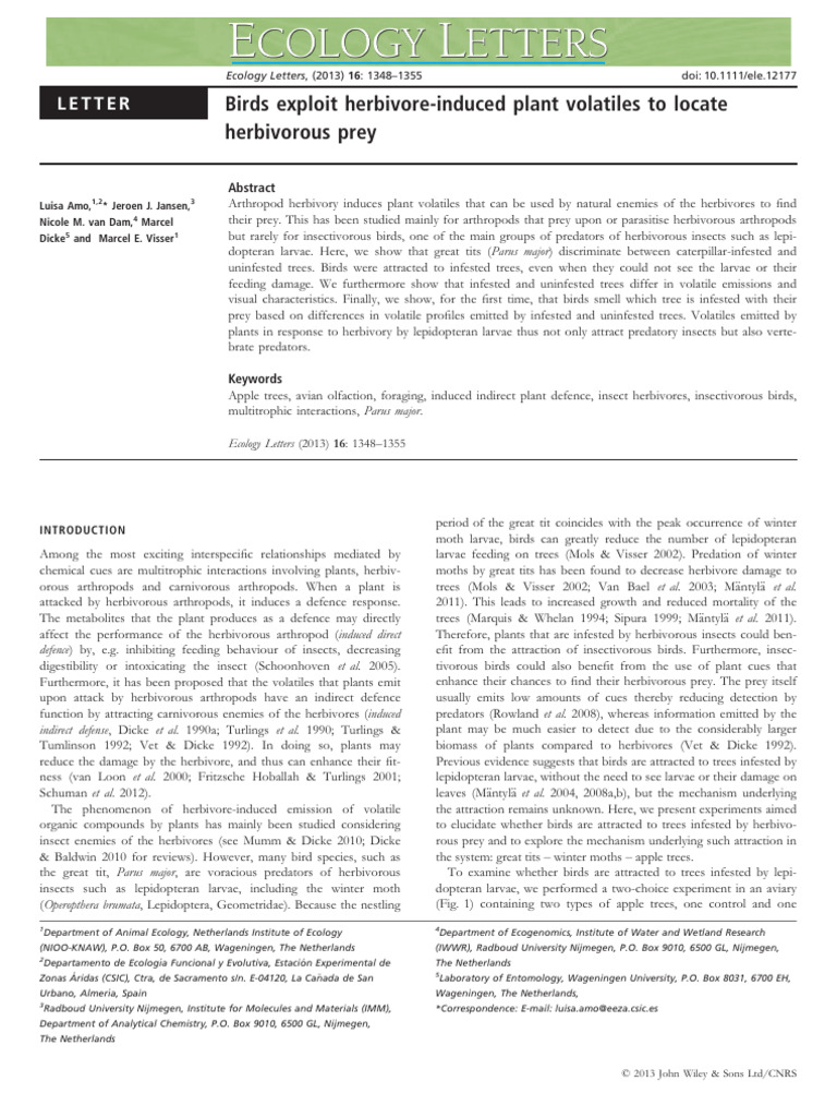 Amo Et Al-2013-Ecology Letters | PDF | Herbivore | Predation