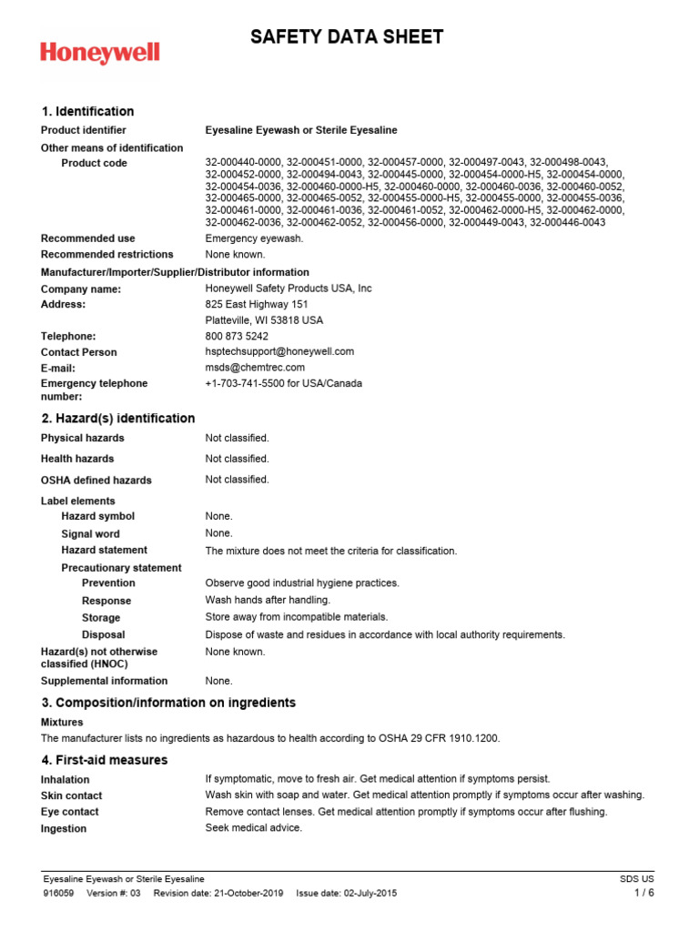 Ficha Tecnica Eyesaline | PDF | Dangerous Goods | Toxicity