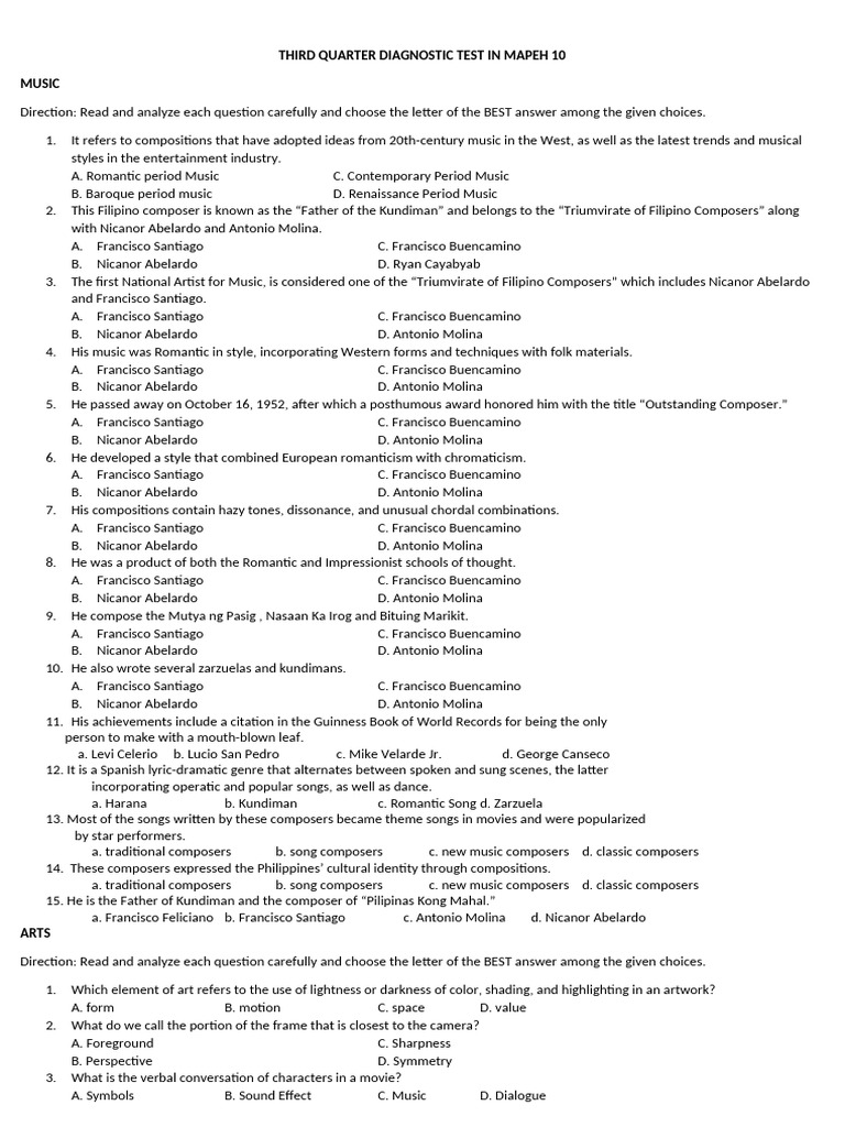 MAPEH 10-QUARTER 3 Diagnostic | PDF | World Health Organization ...