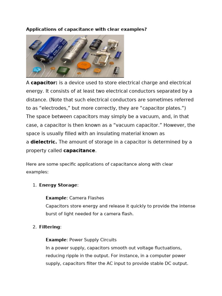 Applications of Capacitance With Clear Examples | PDF | Capacitor ...
