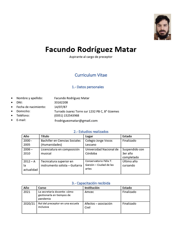 Curriculum Vitae Facundo Rodriguez Matar N 2-1 | PDF