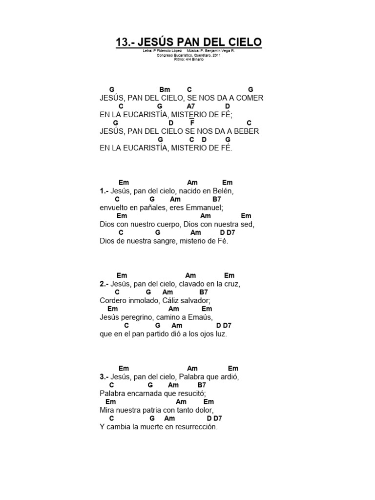 JESUS PAN DEL CIELO Acordes | PDF | eucaristía | Adoración Cristiana Y ...
