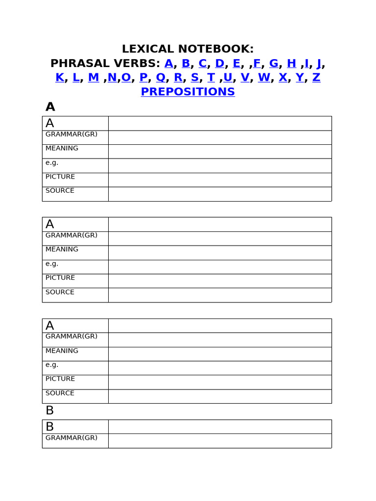 Lexical Notebook - Phrasal Verbs and Prepositions | PDF | Semantics | Morphology