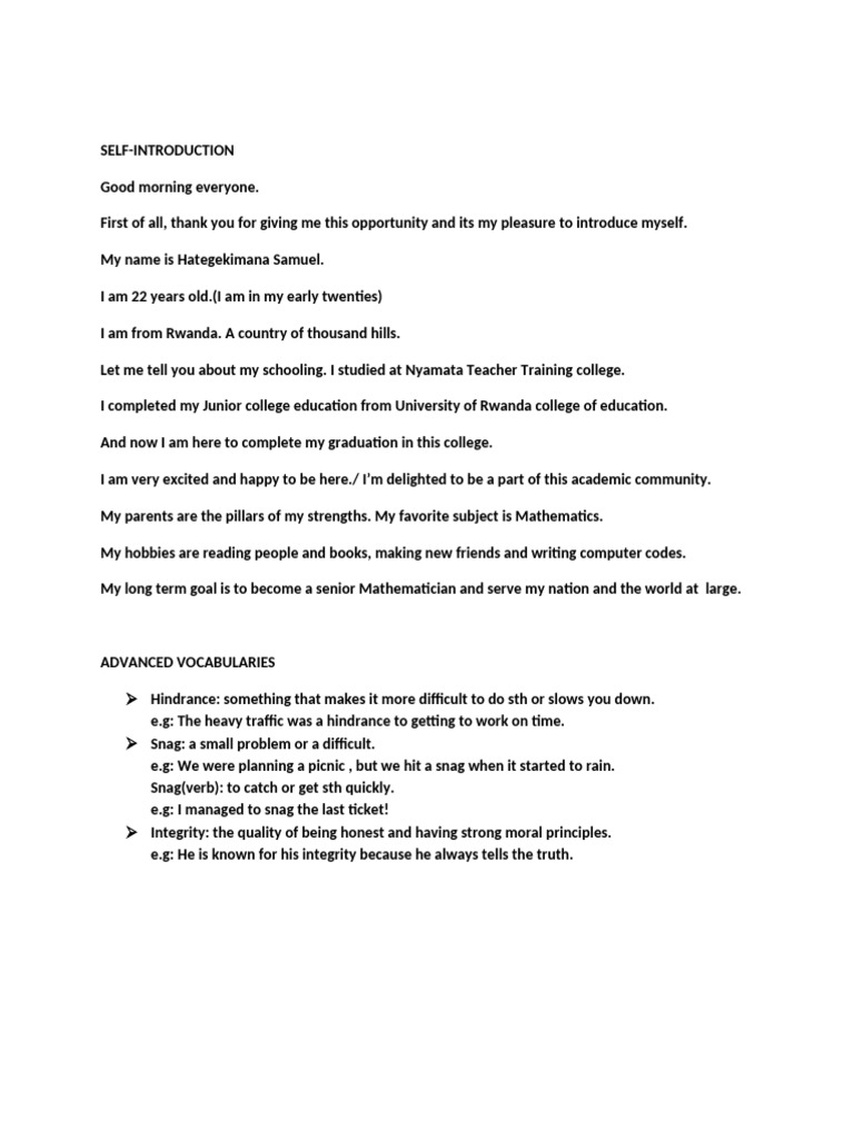 Self Introduction Sample | PDF