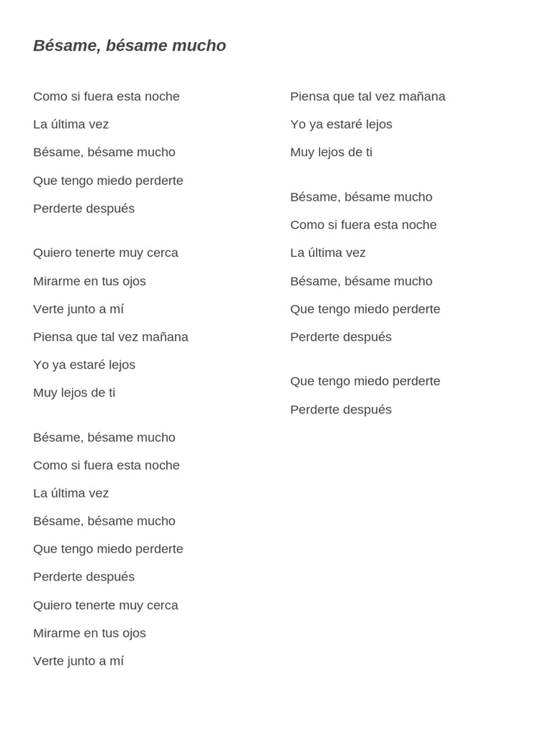 Bésame Mucho: Letra y Significado | PDF