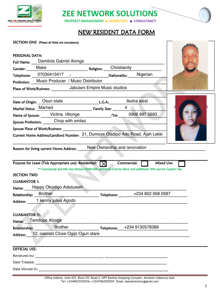 New Resident Form | PDF | Lease | Common Law