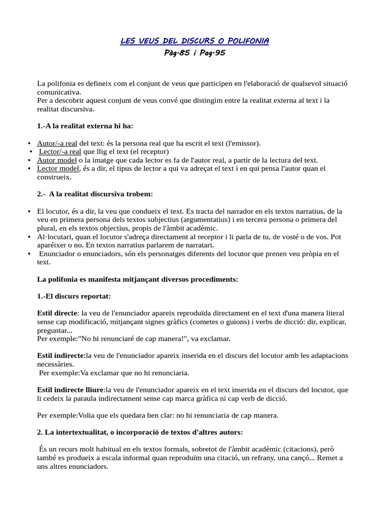 Polifonia I Veus Del Discurs | PDF