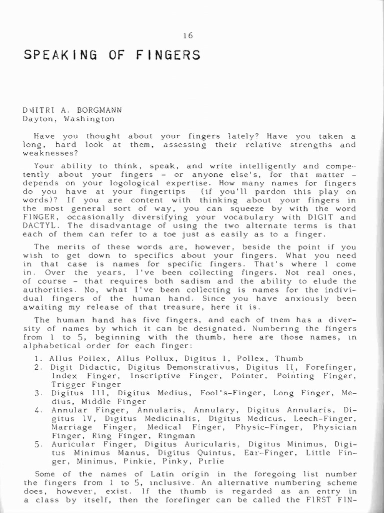 Speaking of Fingers | PDF | Limbs (Anatomy) | Hand